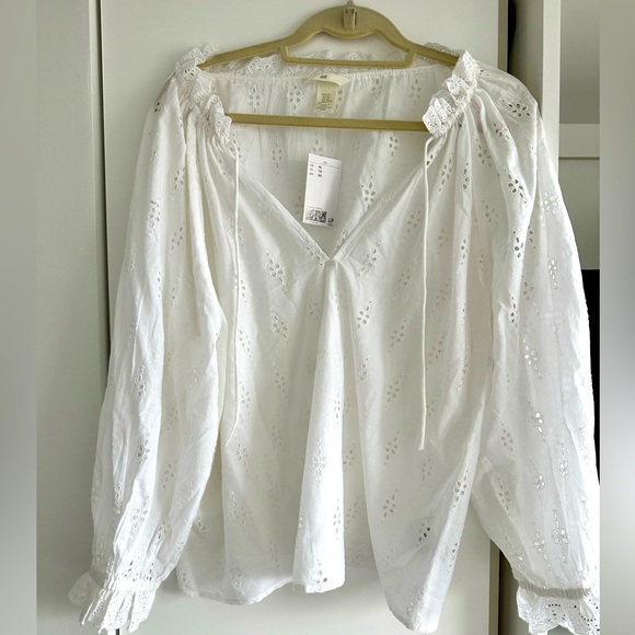 H&M | Tops | Nwt Hm Premium Collection White Eyelet Tunic 0 Cotton ...